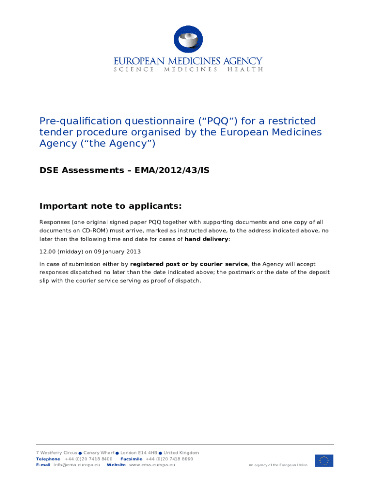 Pre-qualification Questionnaire (pqq) for Restricted Tender Procedure ...