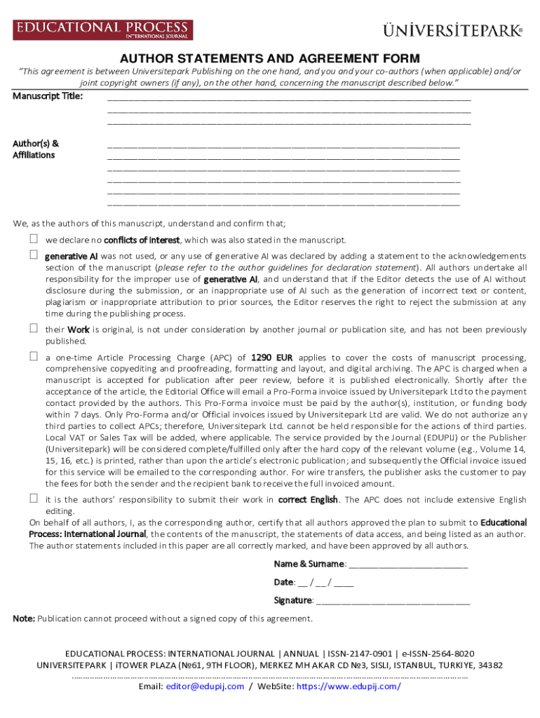 Fillable Online Author Statements and Agreement Form Fax Email Print - pdfFiller