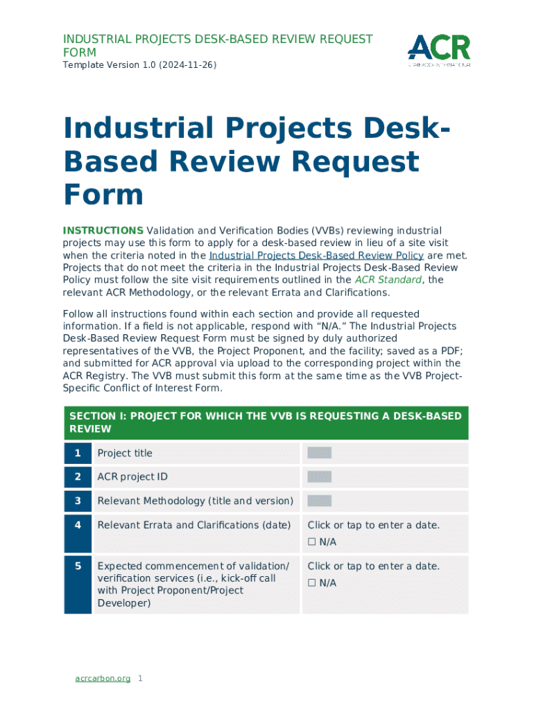 Industrial Projects Desk-based Review Request Doc Template | pdfFiller