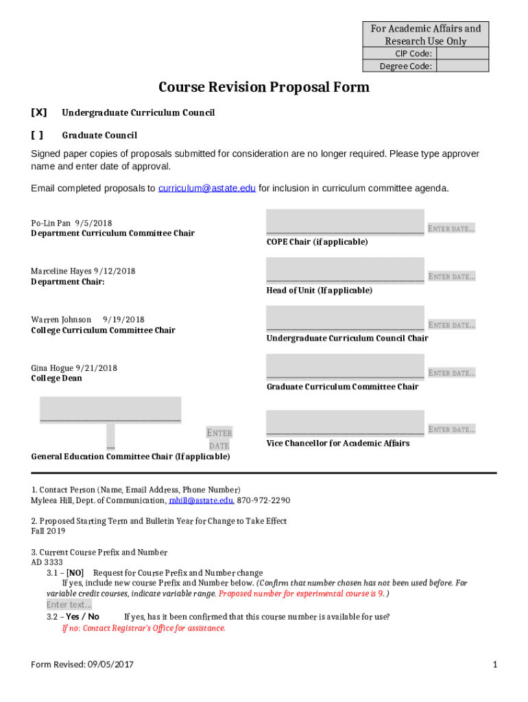 Course Revision Proposal Doc Template | pdfFiller