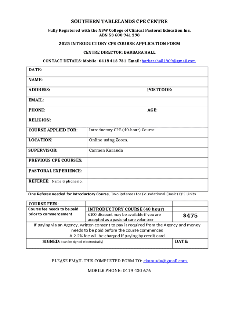 2025 Introductory Cpe Course Application Doc Template | pdfFiller