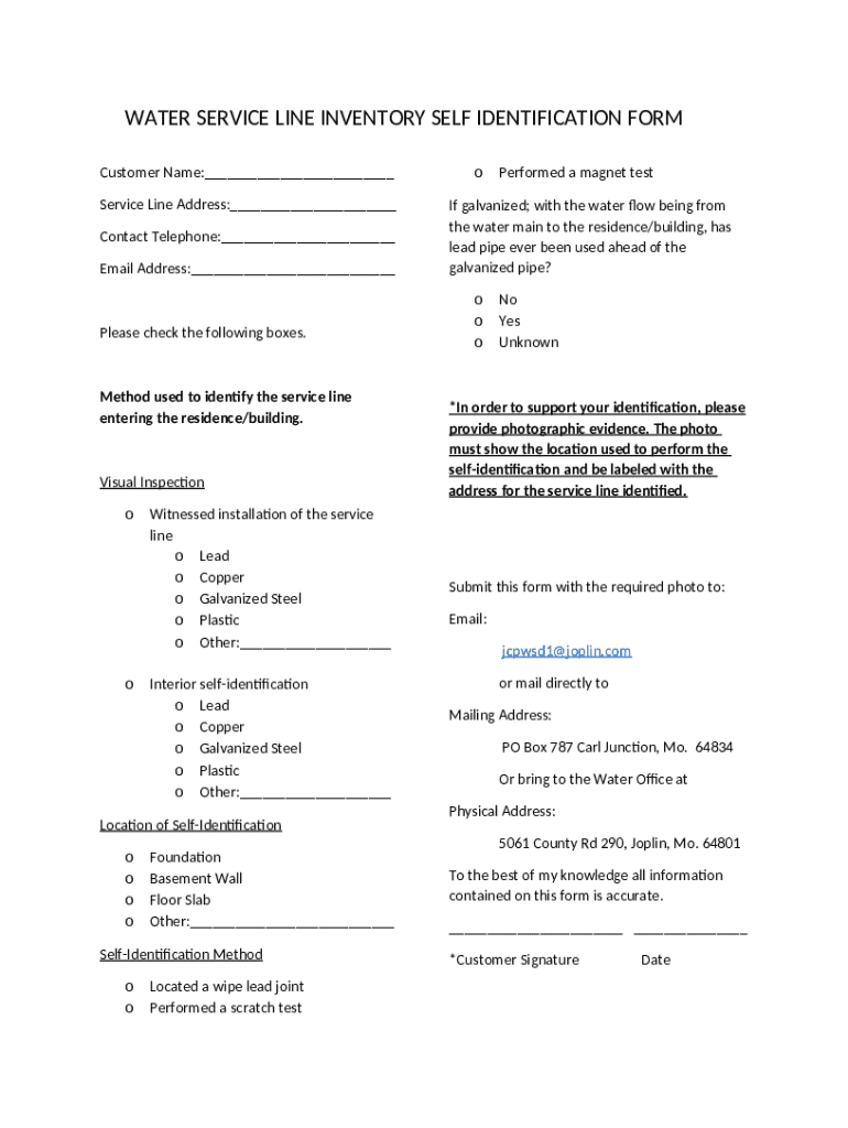 Water Service Line Inventory Self Identification Doc Template | pdfFiller