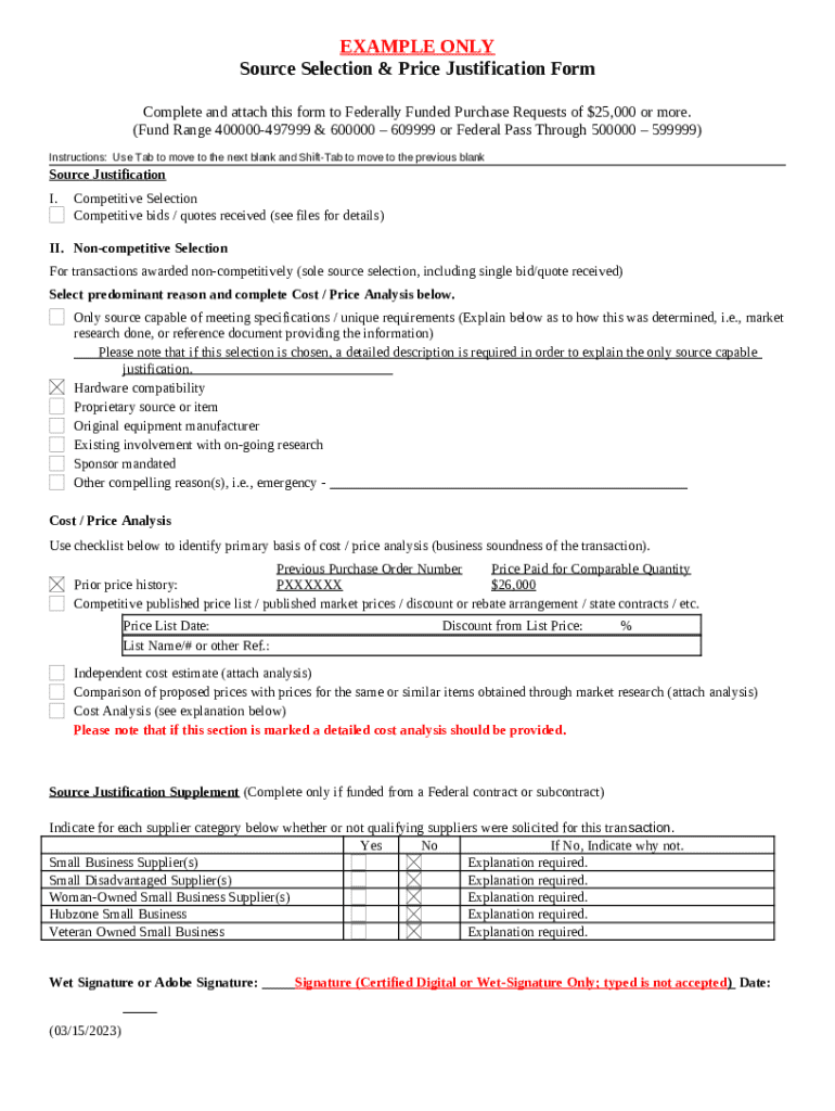 Source Selection & Price Justification Doc Template | pdfFiller