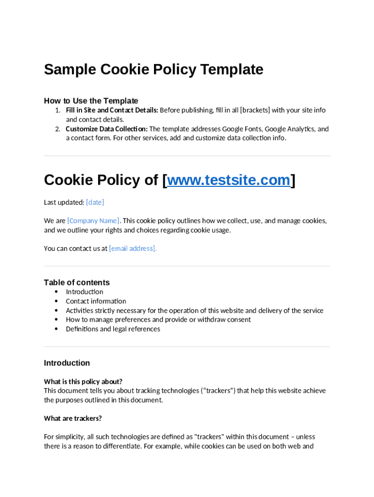 Sample Cookie Policy Template Doc Template | pdfFiller