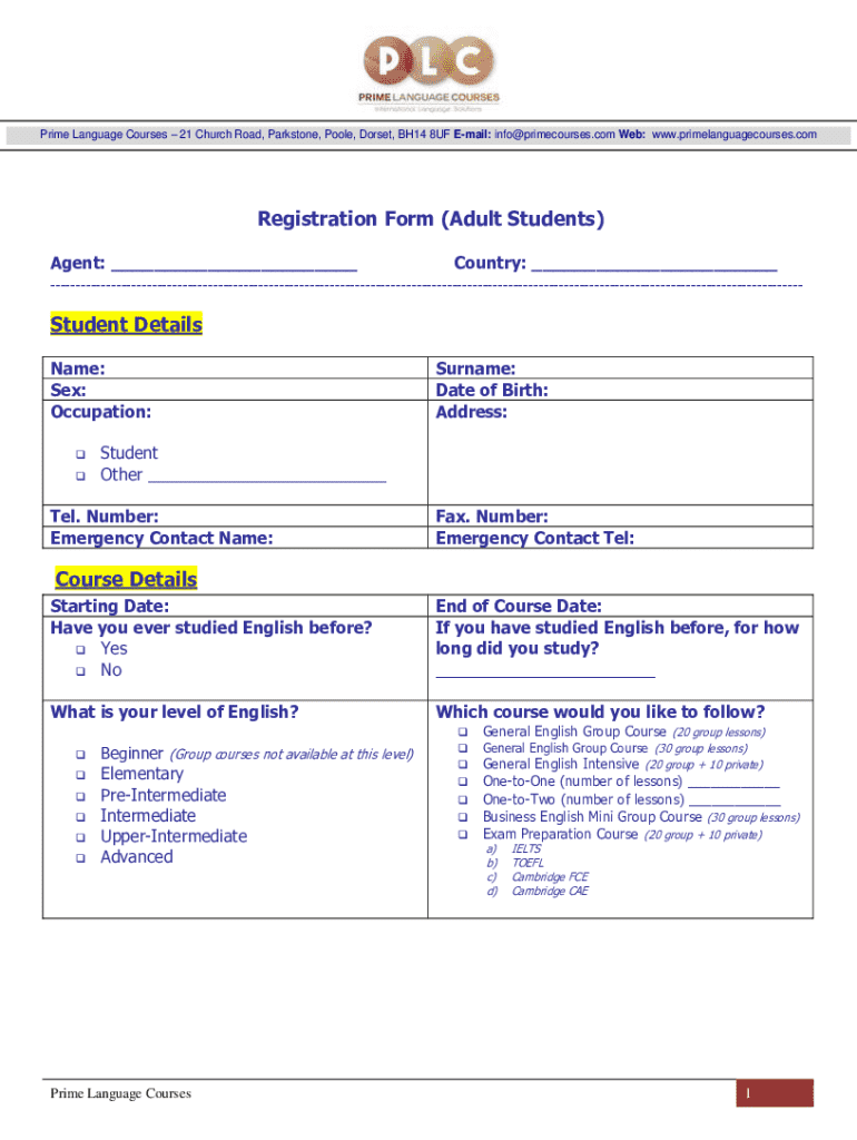 Fillable Online Prime Language Courses Registration Fax Email Print ...