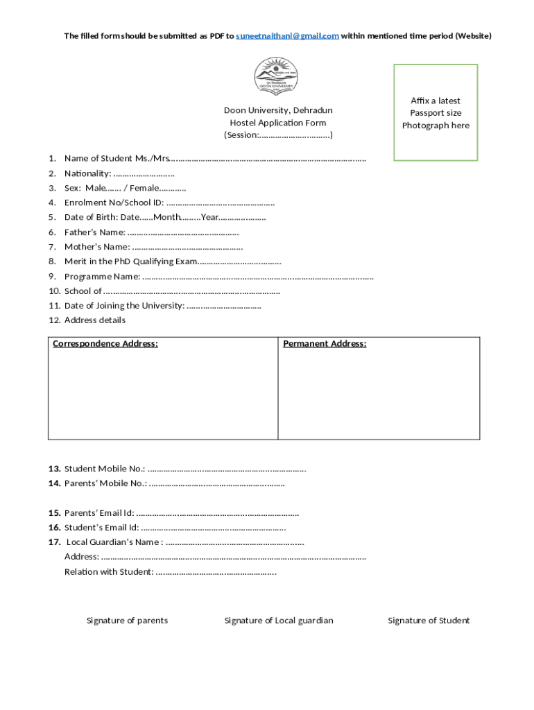 Hostel Application Doc Template | pdfFiller