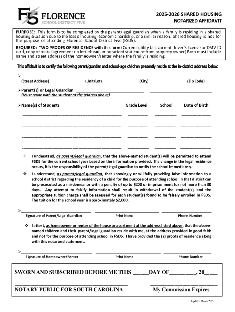 Fillable Online Shared Housing Notarized Affidavit Fax Email Print ...