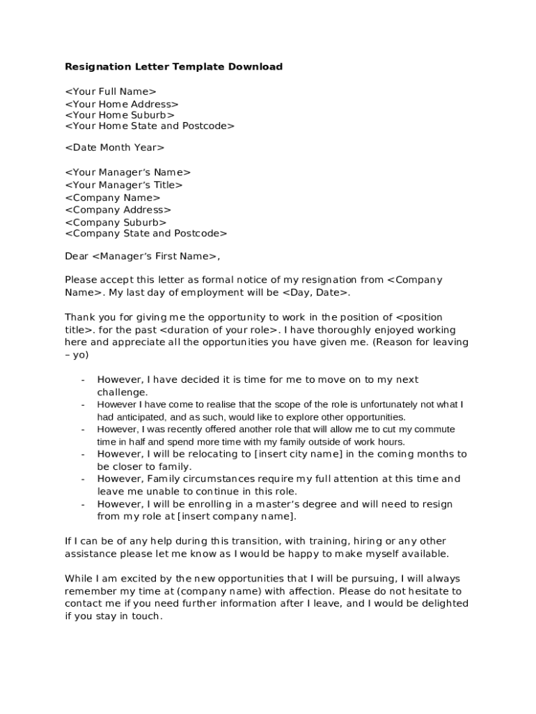 Resignation Letter Template Doc Template | pdfFiller
