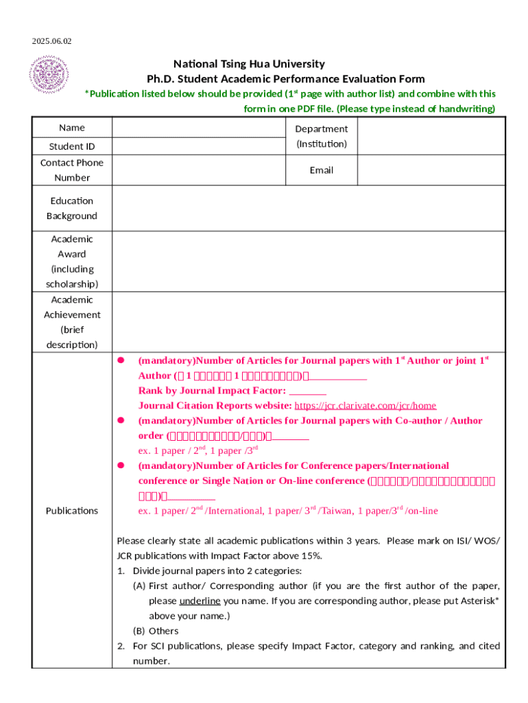 Ph.d. Student Academic Perance Evaluation Doc Template | pdfFiller