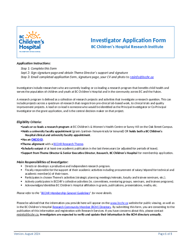Investigator Application Doc Template | pdfFiller