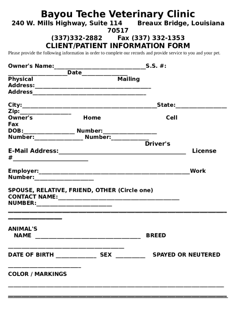 Client/patient Ination Doc Template | pdfFiller