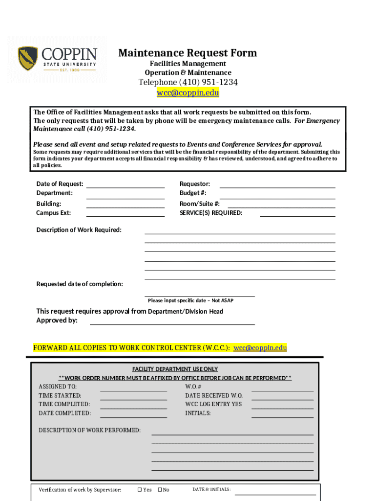 Maintenance Request Doc Template | pdfFiller