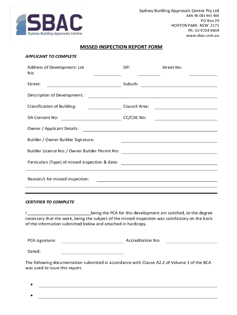 Fillable Online Missed Inspection Report Fax Email Print - pdfFiller