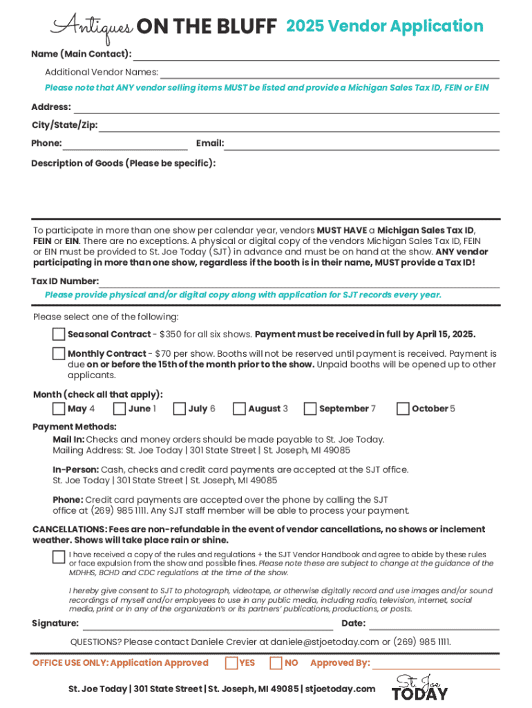 Fillable Online Antiques on the Bluff - Vendor Application Fax Email Print - pdfFiller