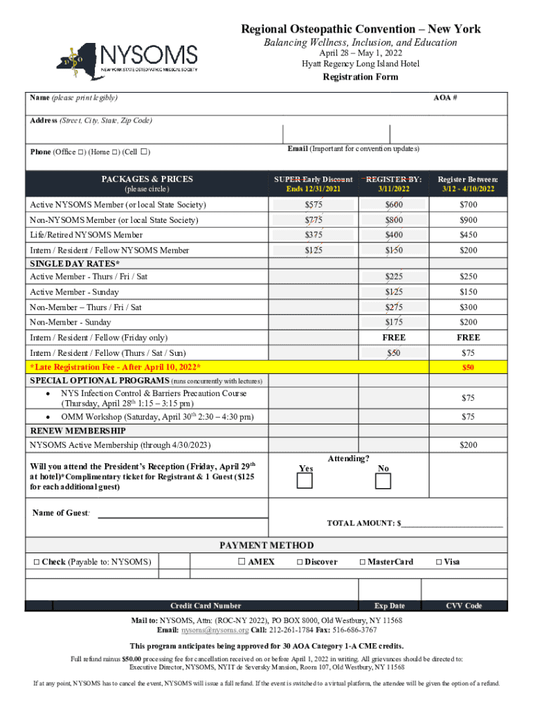 Fillable Online Regional Osteopathic Convention – New York Fax Email ...