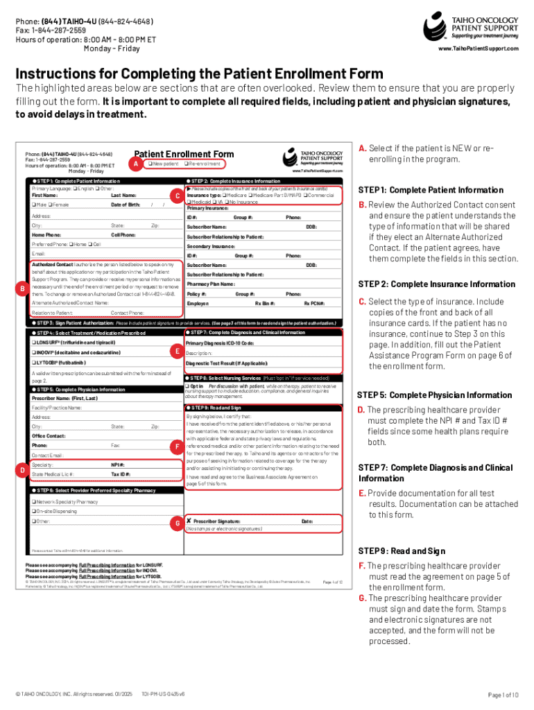 Fillable Online Taiho Patient Support Program Enrollment Fax Email ...