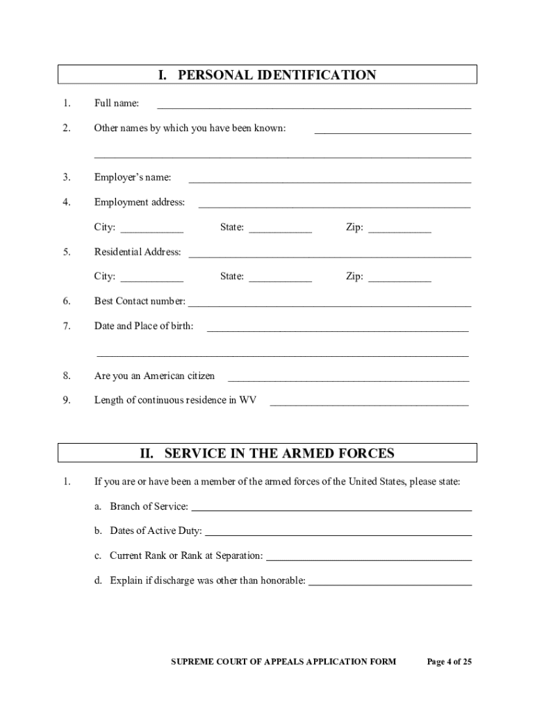 Fillable Online West Virginia Judicial Application Form Fax Email Print ...