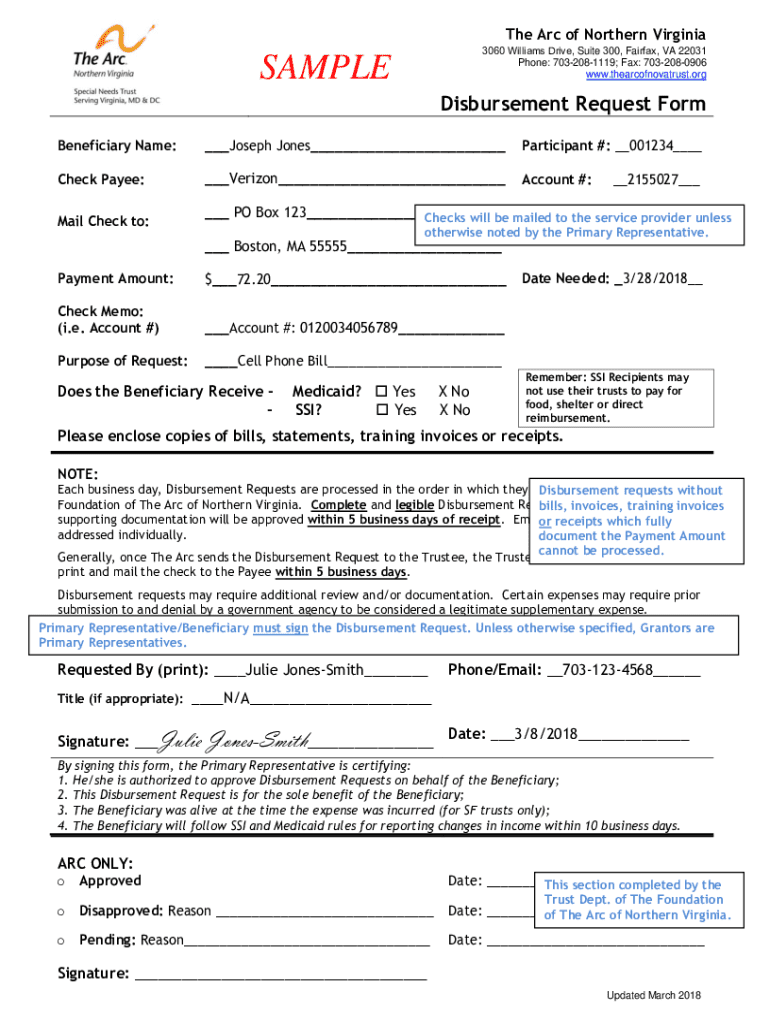 Fillable Online Disbursement Request for Beneficiary Expenses Fax Email Print - pdfFiller