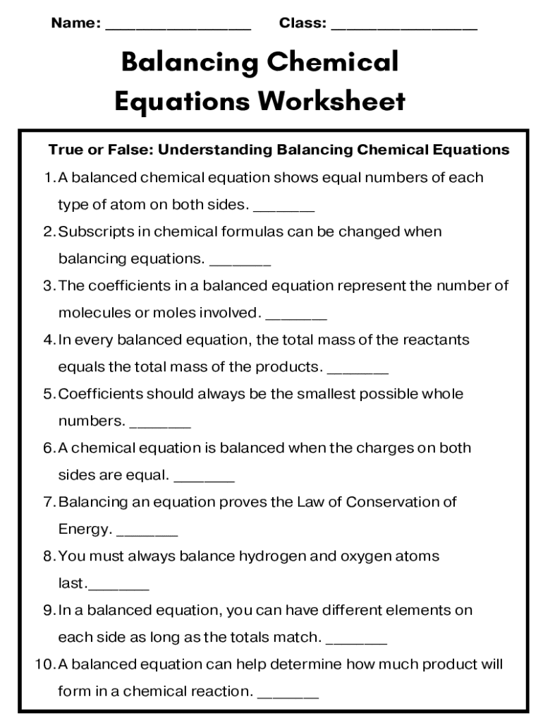 Fillable Online Balancing Chemical Equations Worksheet Fax Email Print - pdfFiller