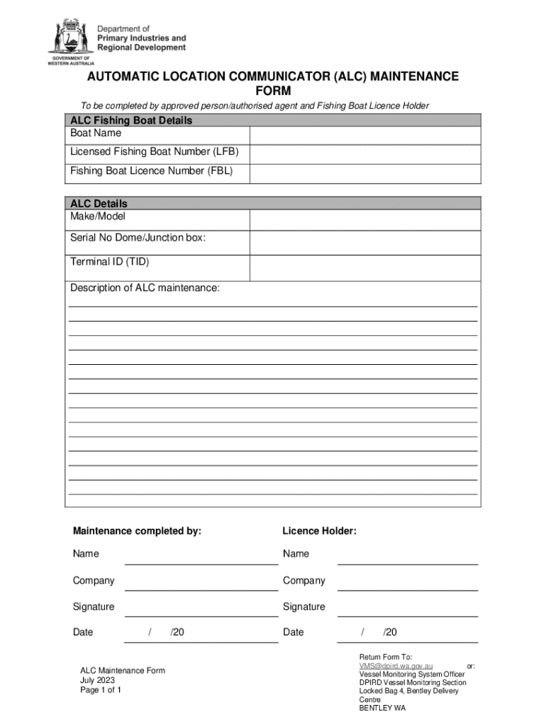Fillable Online Automatic Location Communicator (alc) Maintenance Form ...