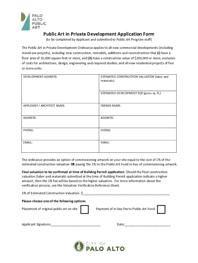 Fillable Online Public Art in Private Development Application Fax Email Print - pdfFiller