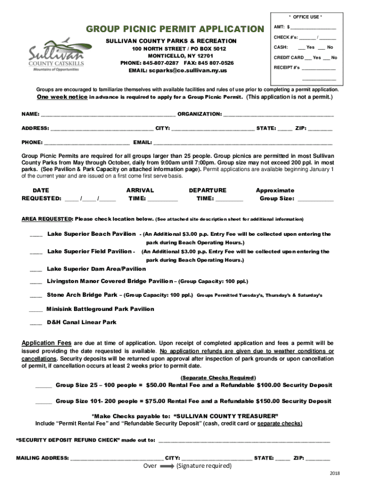 Fillable Online Group Picnic Permit Application Fax Email Print - pdfFiller