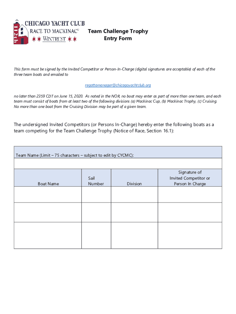 Fillable Online Team Challenge Trophy Entry Form Fax Email Print ...