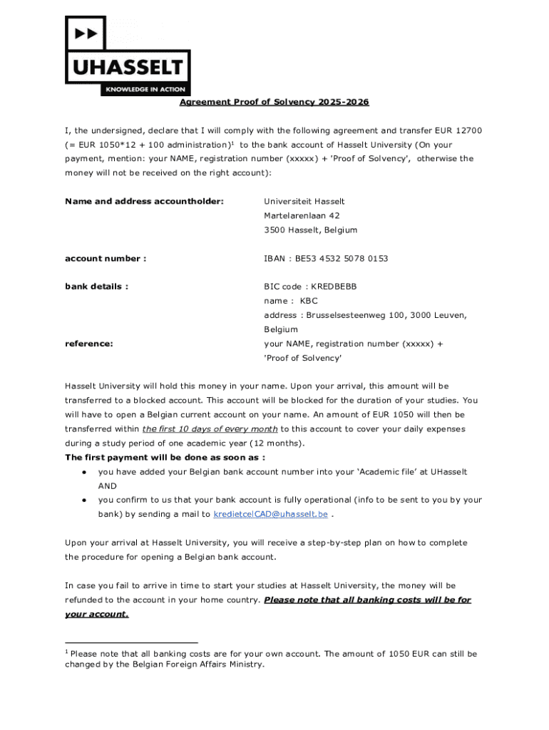 Fillable Online Agreement Proof of Solvency Fax Email Print - pdfFiller