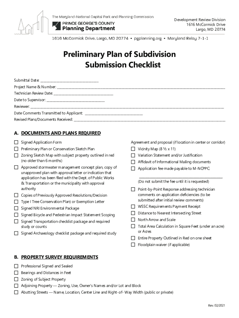 Fillable Online Preliminary Plan of Subdivision Submission Checklist Fax Email Print - pdfFiller