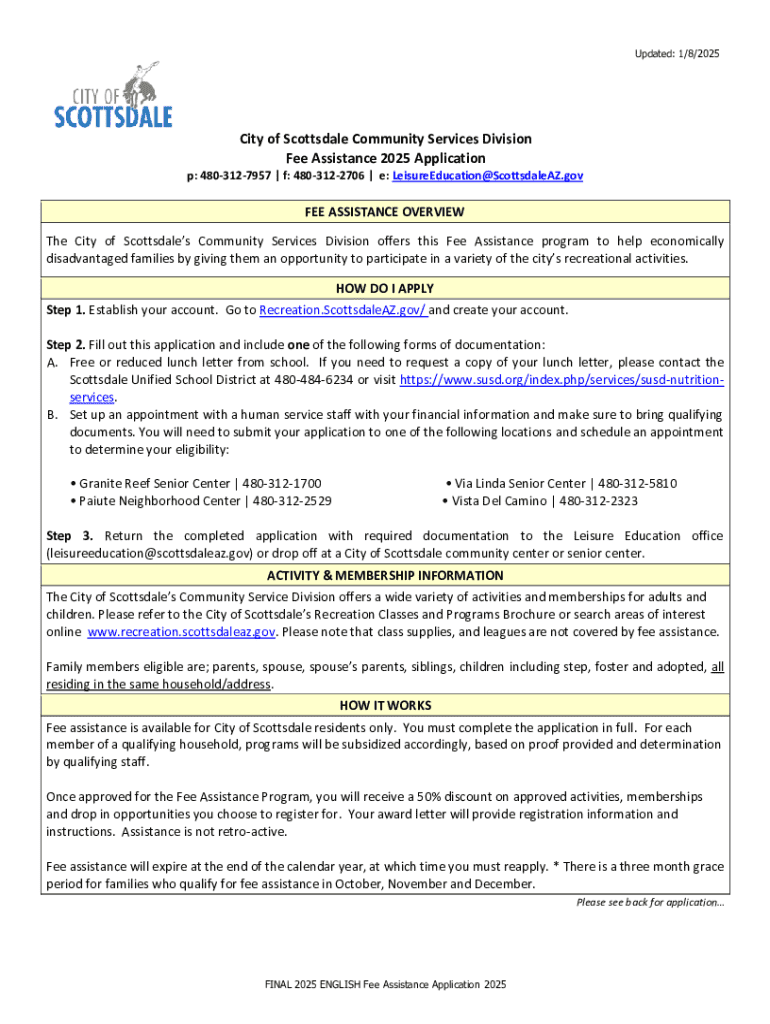 Fillable Online City of Scottsdale Fee Assistance Program Fax Email ...