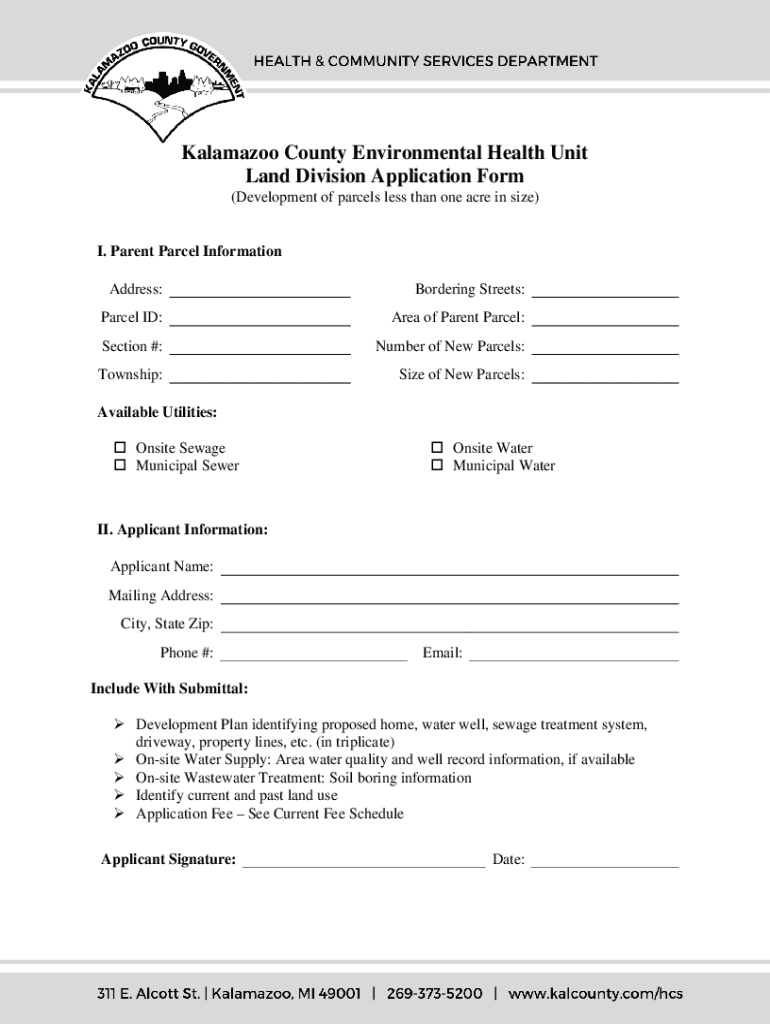 Fillable Online Kalamazoo County Environmental Health Unit Fax Email Print - pdfFiller