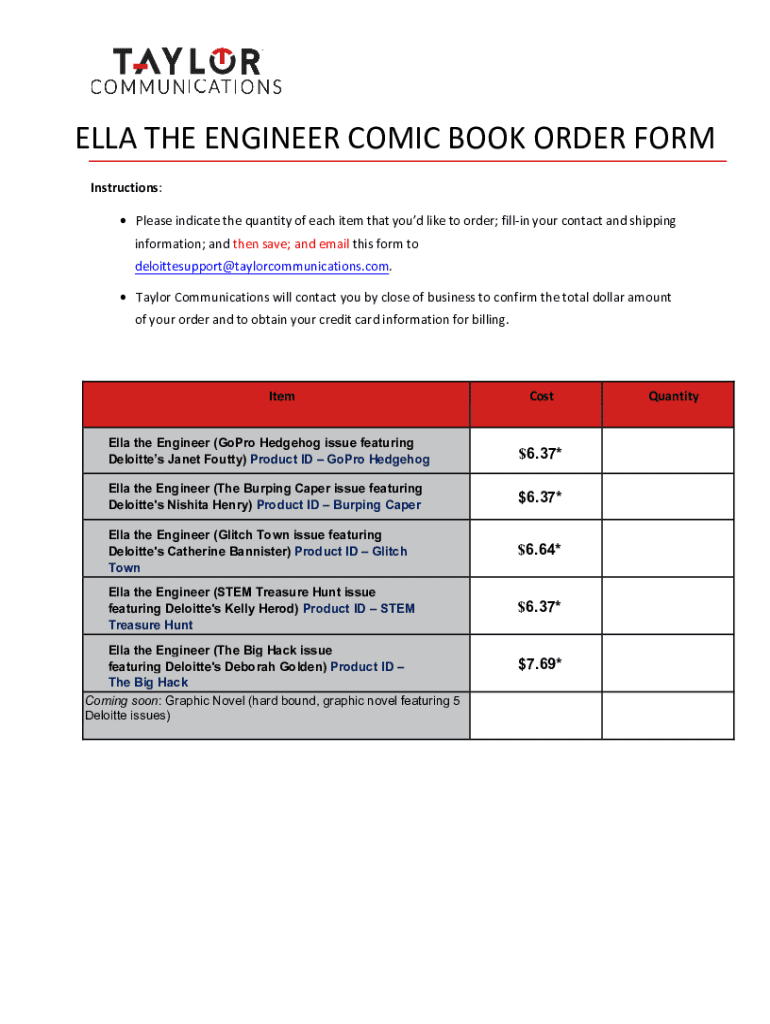 Fillable Online Ella the Engineer Comic Book Order Form Fax Email Print ...