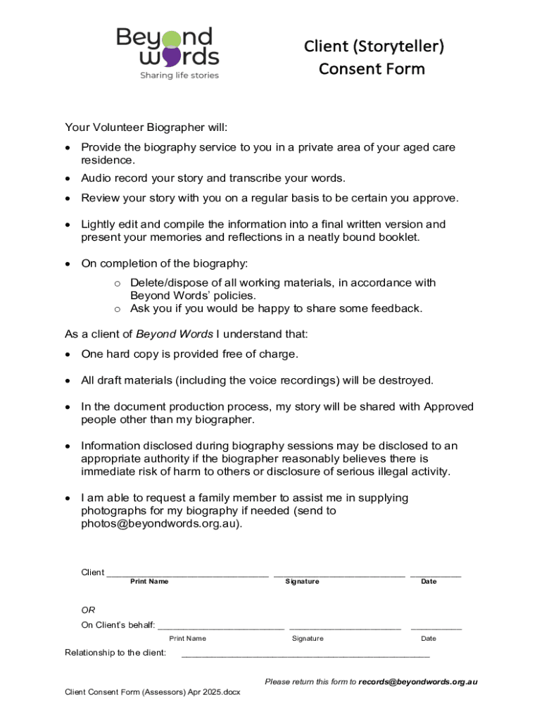 Fillable Online Client (storyteller) Consent Form Fax Email Print ...