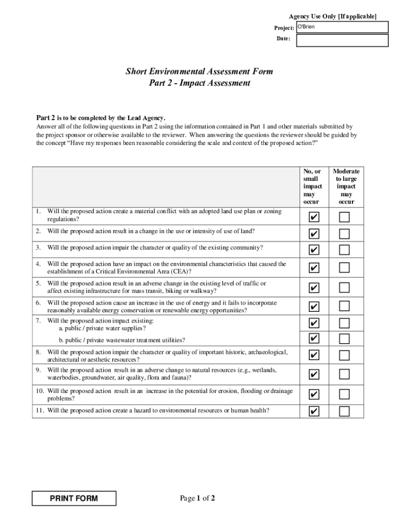 Fillable Online Short Environmental Assessment Form for Project O'brien Fax Email Print - pdfFiller