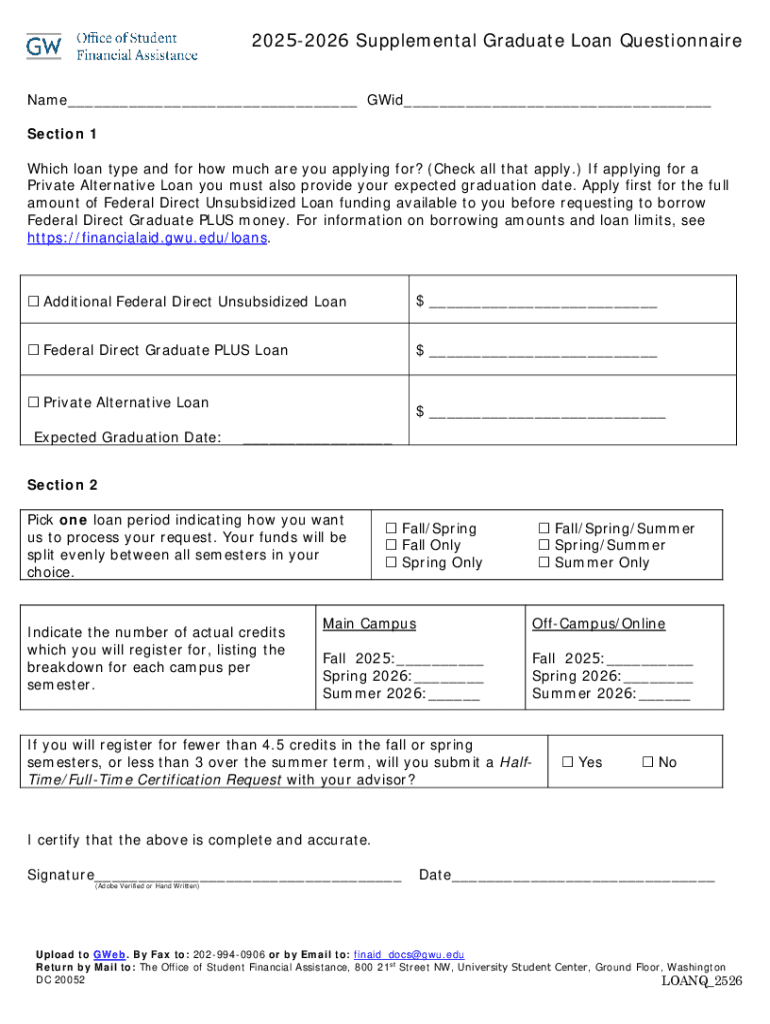 Fillable Online 2025-2026 Supplemental Graduate Loan Questionnaire Fax ...