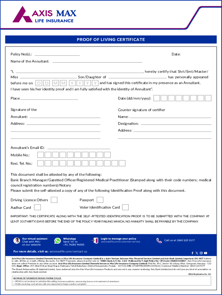 Fillable Online Proof of Living Certificate Fax Email Print - pdfFiller