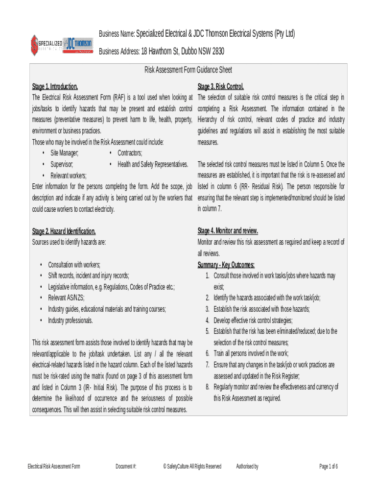 Electrical Risk Assessment Doc Template | pdfFiller