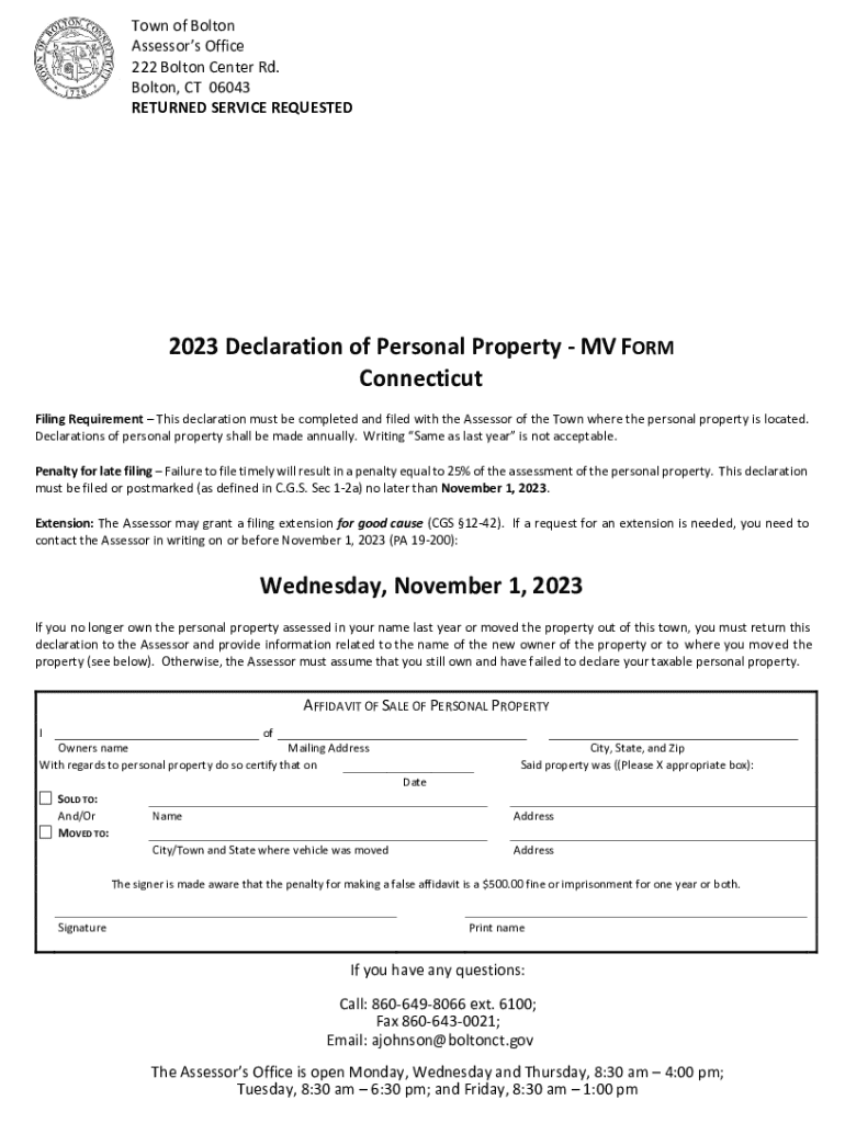 Fillable Online 2023 Declaration of Personal Property Fax Email Print ...