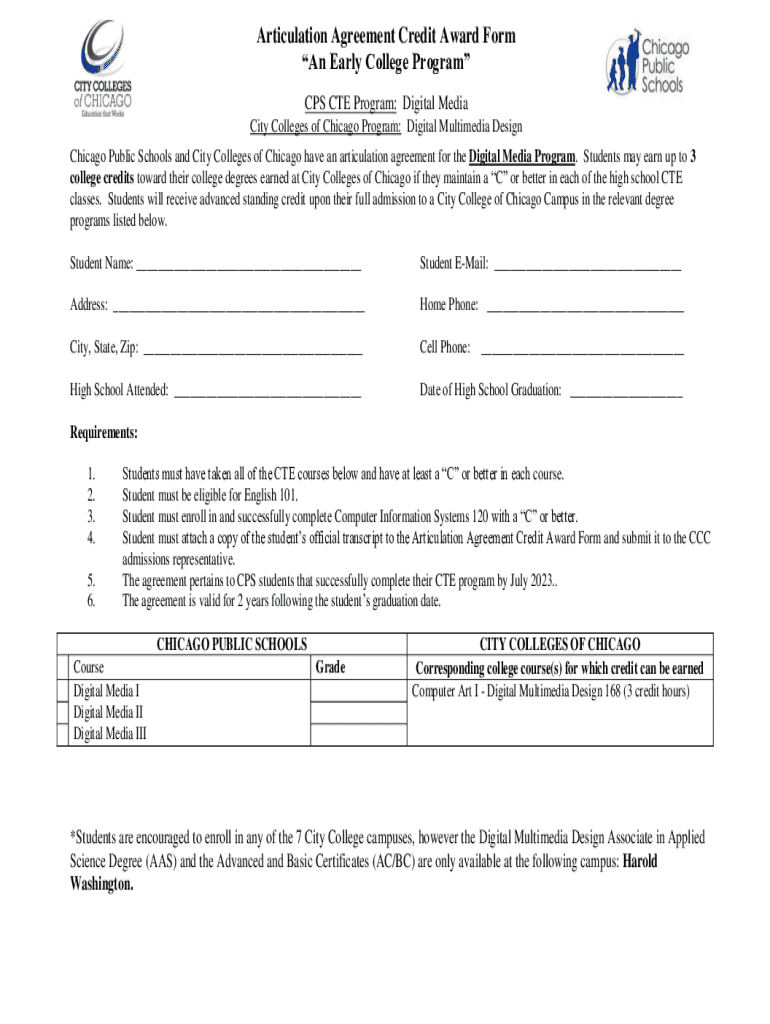 Fillable Online Articulation Agreement for Early College Program Fax Email Print - pdfFiller
