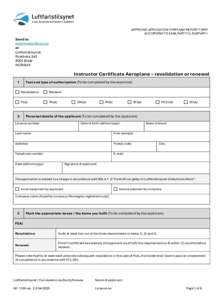 Fillable Online Instructor Certificate Aeroplane – Revalidation or Renewal Fax Email Print ...