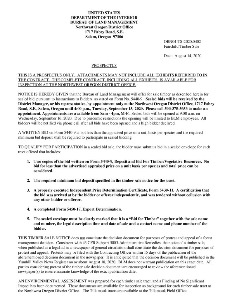 Fillable Online Prospectus for Fairchild Timber Sale Orn04-ts-2020.0402 Fax Email Print - pdfFiller