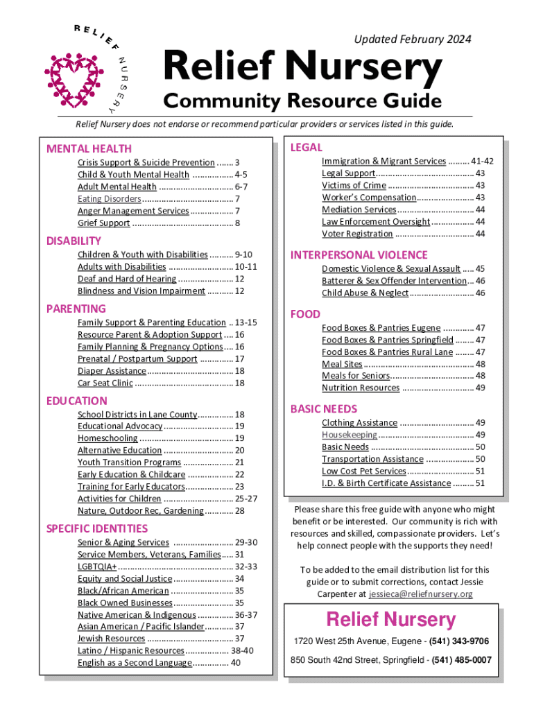 Fillable Online Relief Nursery Community Resource Guide Fax Email Print ...