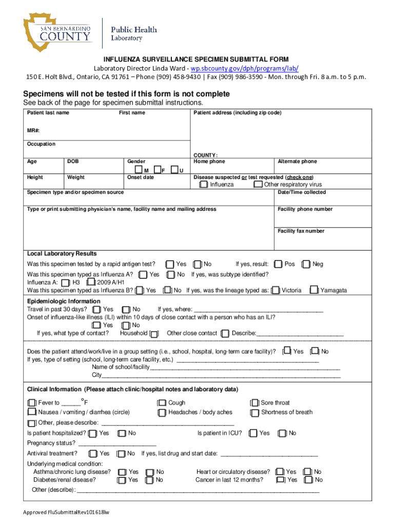 Fillable Online Influenza Surveillance Specimen Submittal Form Fax Email Print - pdfFiller