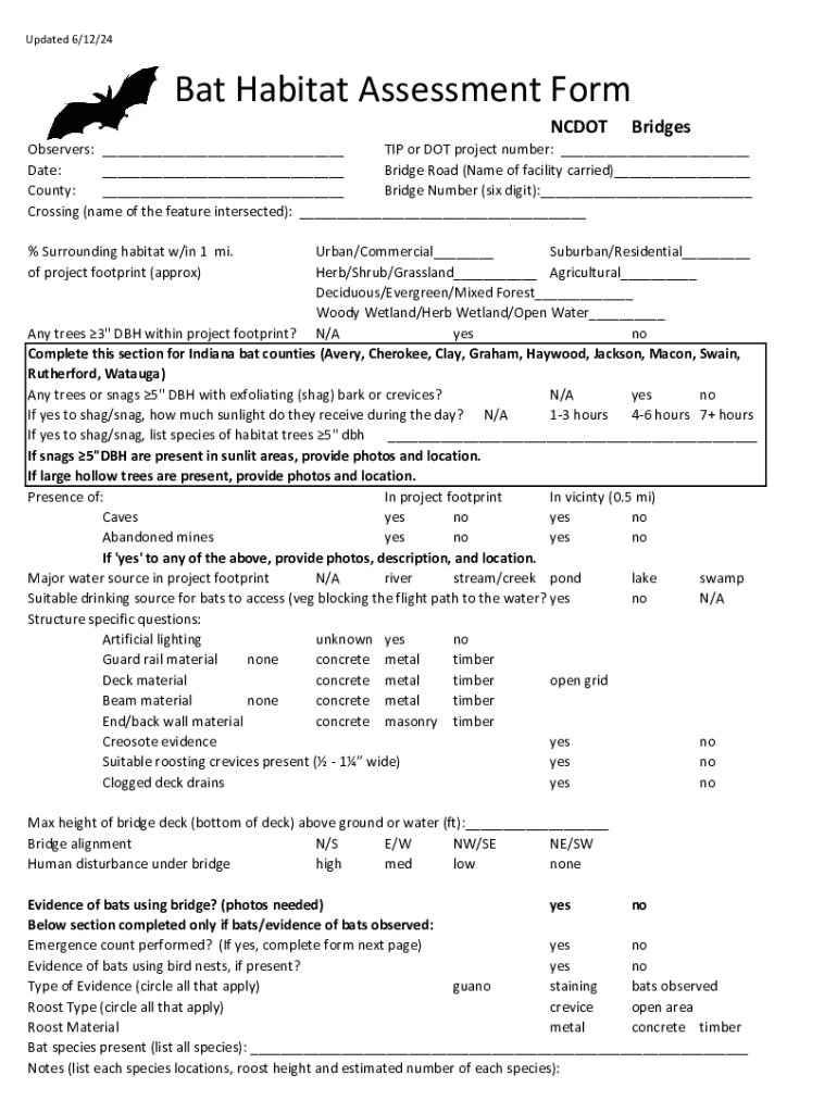 Fillable Online Bat Habitat Assessment Form Fax Email Print - pdfFiller
