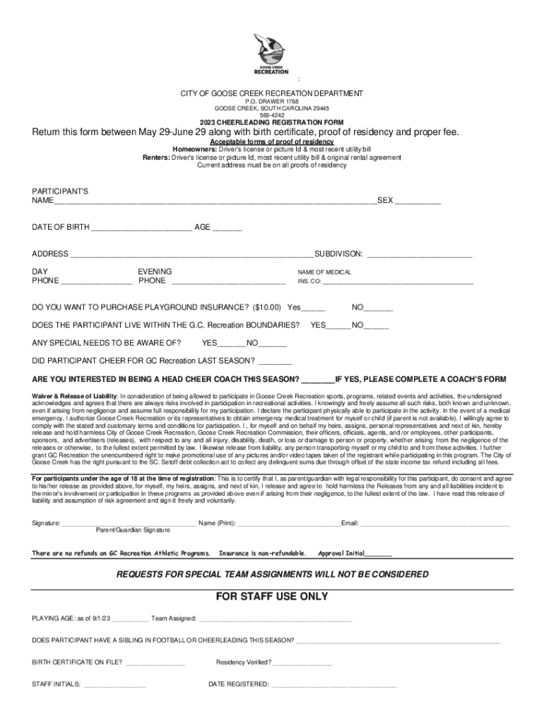 Fillable Online 2023 Cheerleading Registration Fax Email Print - pdfFiller