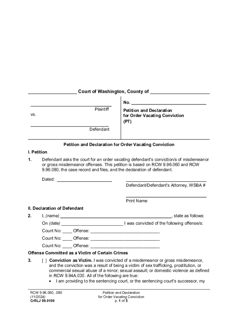 Fillable Online Petition and Declaration for Order Vacating Conviction ...