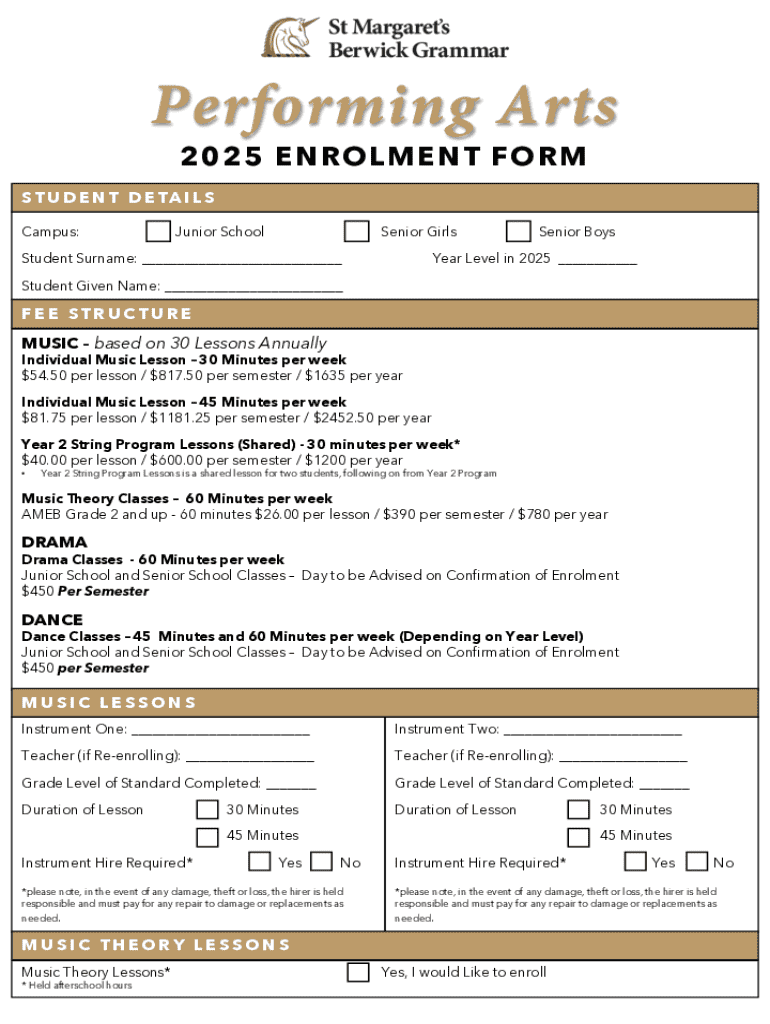 Fillable Online Performing Arts Enrollment Form Fax Email Print - pdfFiller