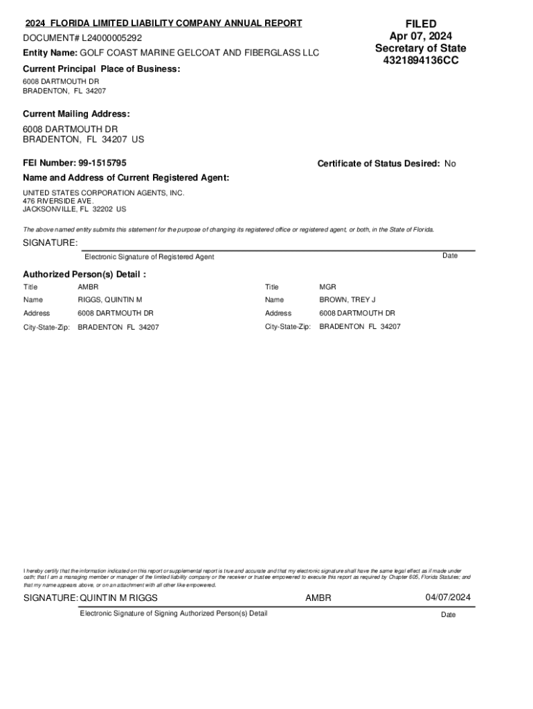 Fillable Online Florida Limited Liability Company Annual Report Fax ...