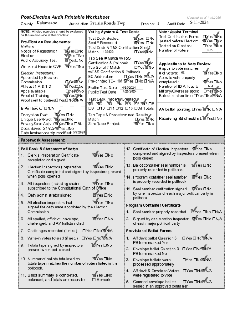 Fillable Online Post-election Audit Worksheet Fax Email Print - pdfFiller