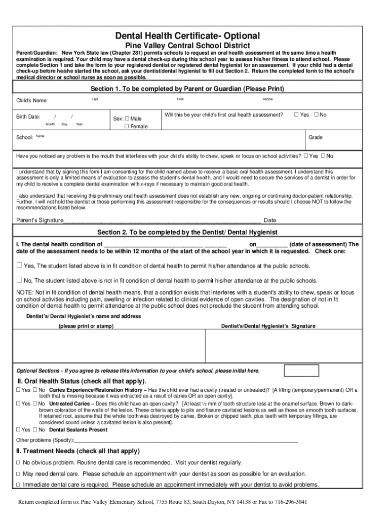 Fillable Online Dental Health Certificate Fax Email Print - pdfFiller